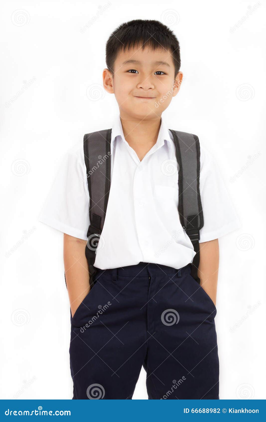Asian Little School Boy with Backpack Stock Photo - Image of schoolboy ...