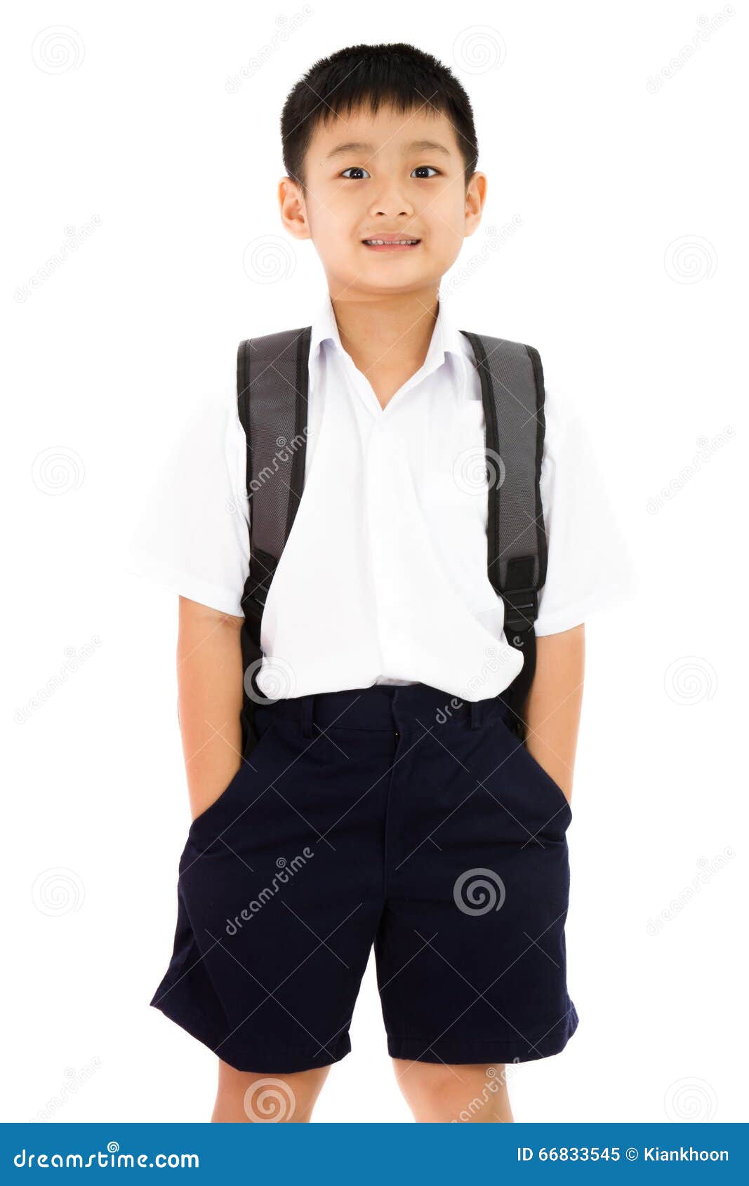 Asian Little School Boy with Backpack Stock Image - Image of lesson ...
