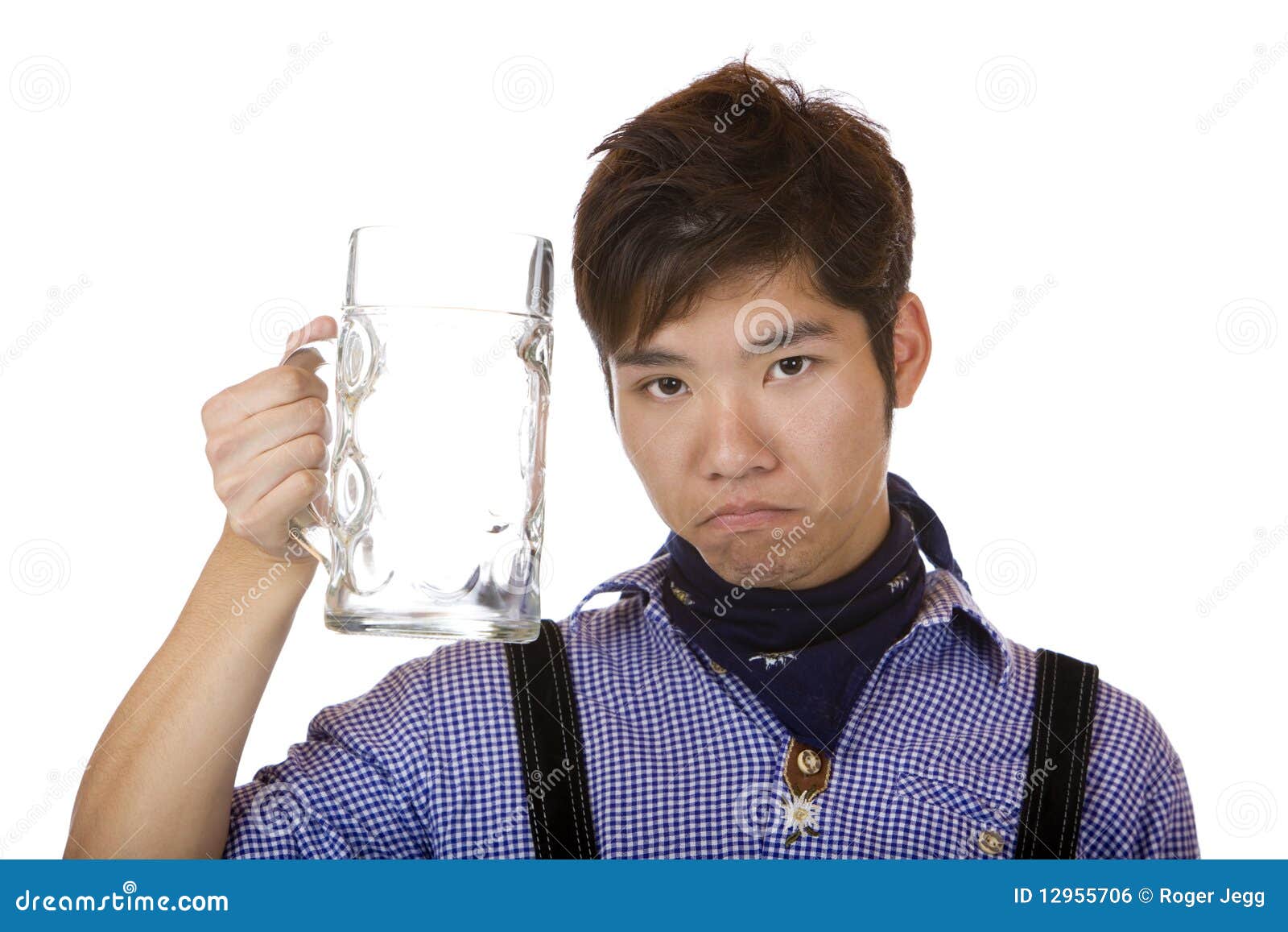 Asian Look Sad, with Empty Oktoberfest Beer Stein Stock Photo - Image ...