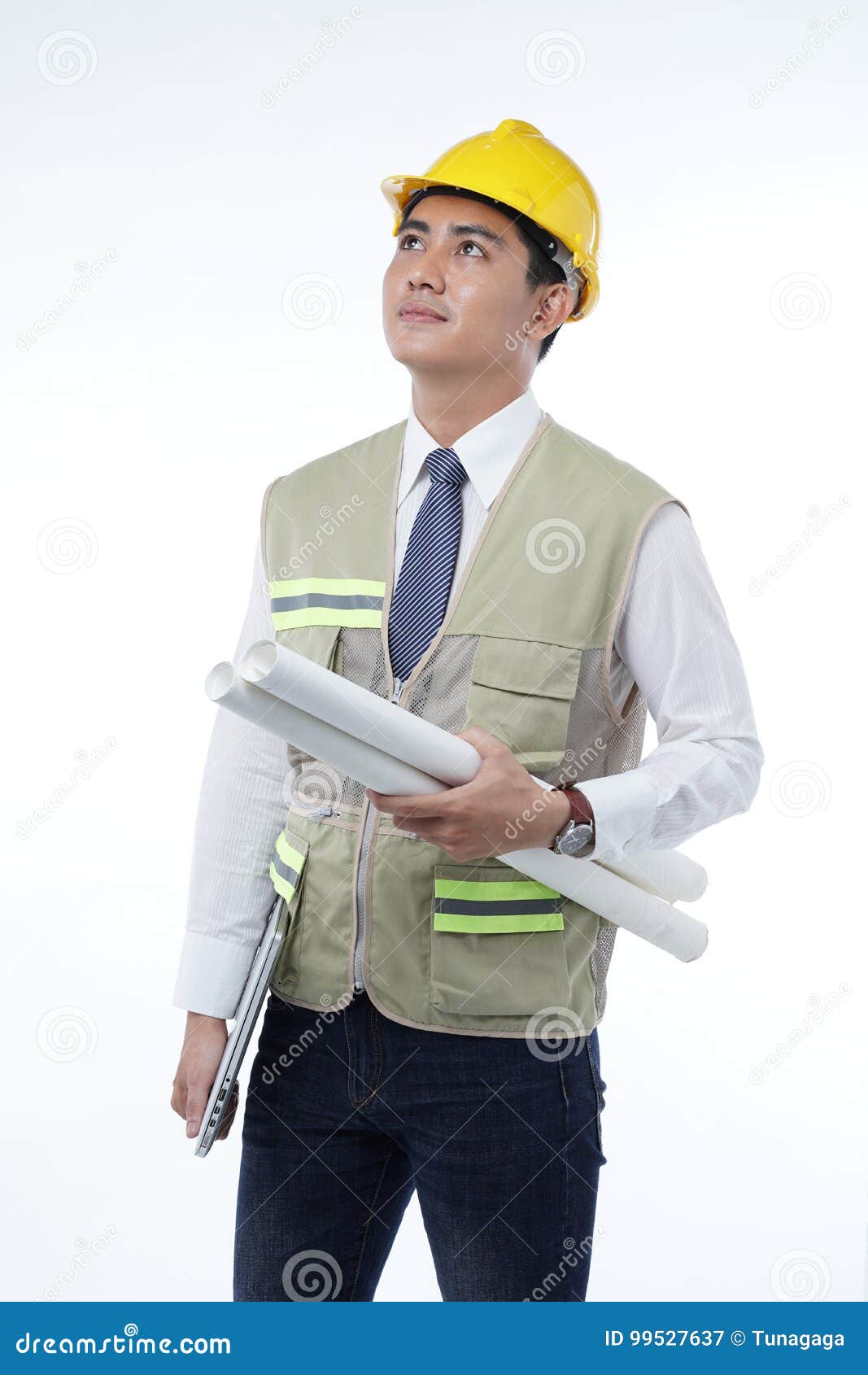 Handsome Asian Construction Worker Isolated on White Background Stock ...