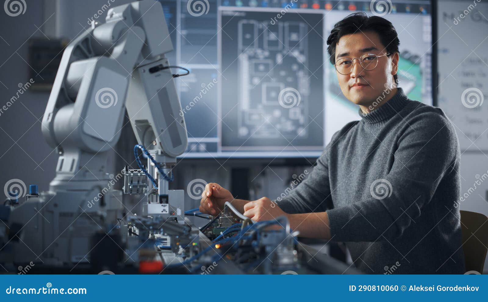 Asian Male Engineer Sitting at Table and Looking at Camera while Woking ...