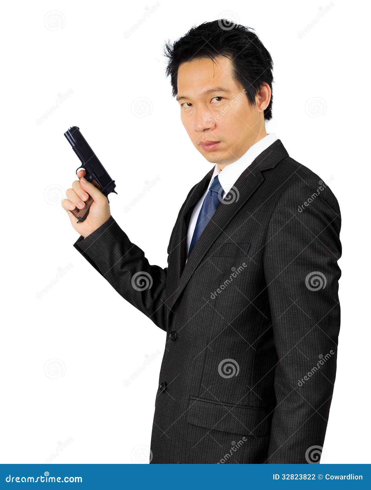 Asian Male with a Gun on White Stock Photo - Image of weapon, shoot ...