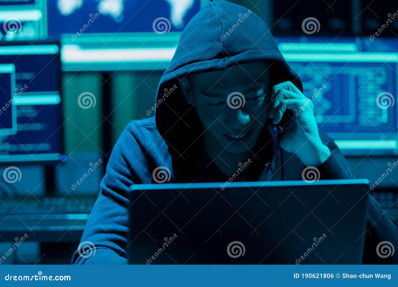 Asian Male Hacker Extortion Stock Photo - Image of malware, illegal ...