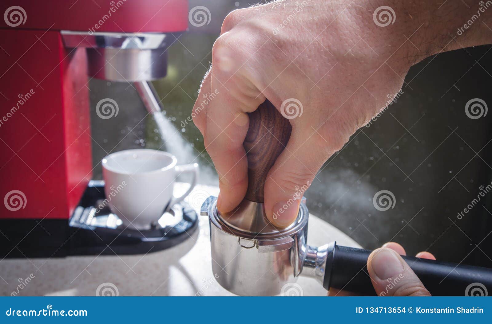 Asian Male Making Coffee at Kitchen in the Morning Stock Photo - Image ...