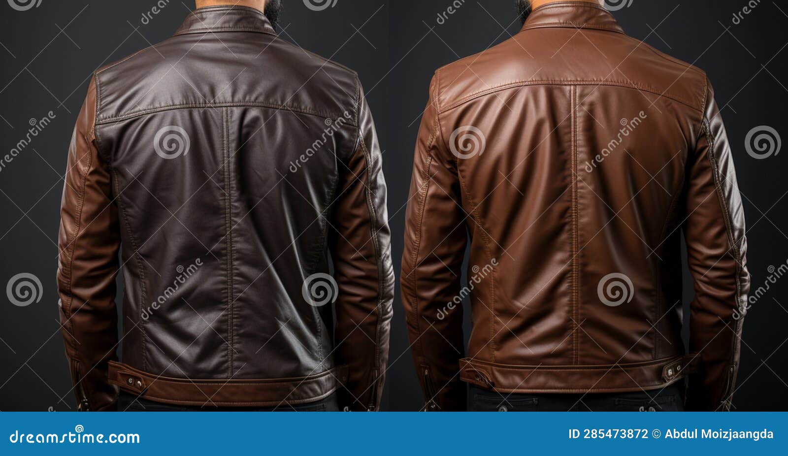 Asian Male Model, Front and Back View of Blank Leather Jacket Stock ...