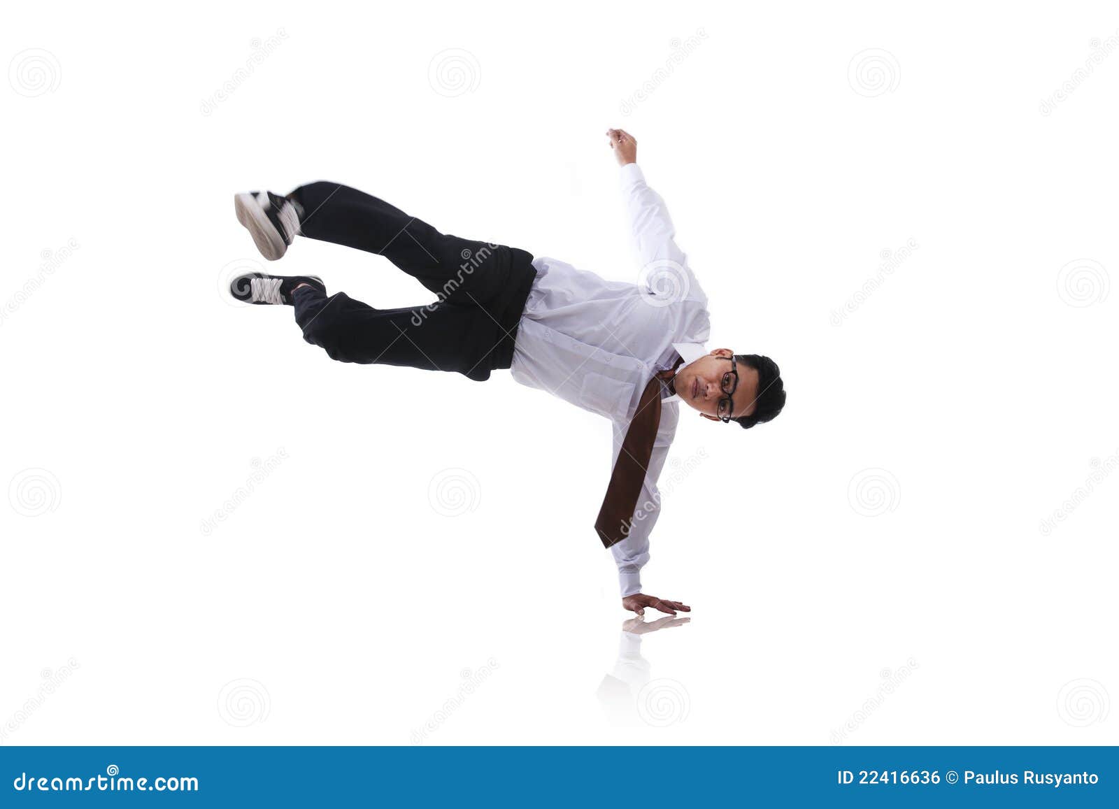 Asian Man with Acrobatic Kick on White Stock Photo - Image of black ...