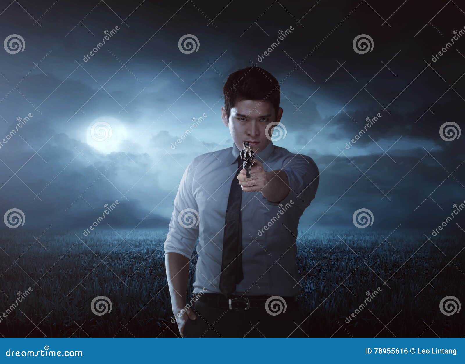 Asian man aiming gun stock photo. Image of chinese, caliber - 78955616