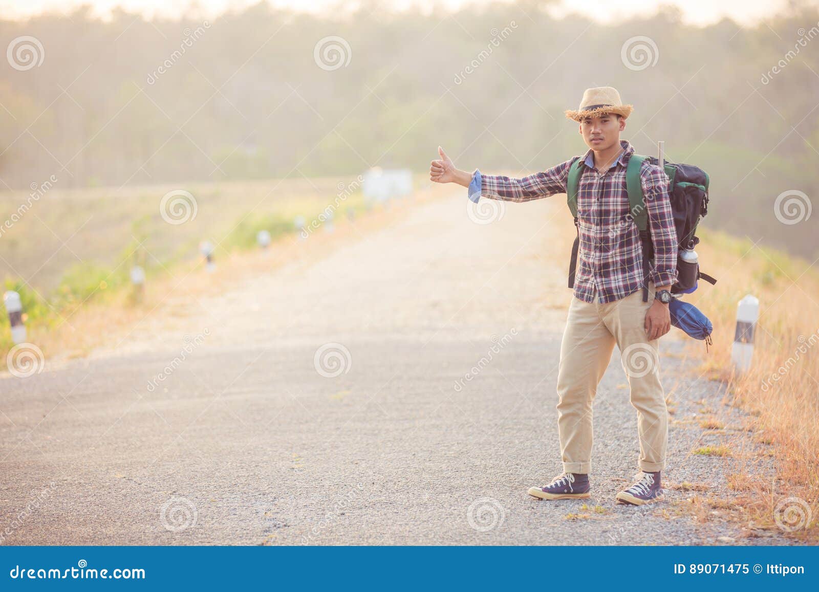 Asian Man Backpack in the Road Stock Image - Image of path, young: 89071475
