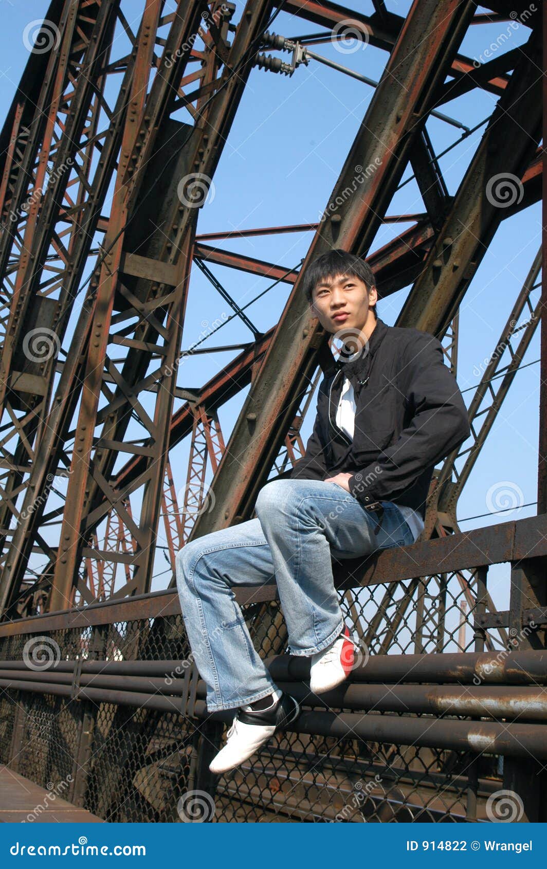 Asian Man on the Bridge stock photo. Image of handsome - 914822
