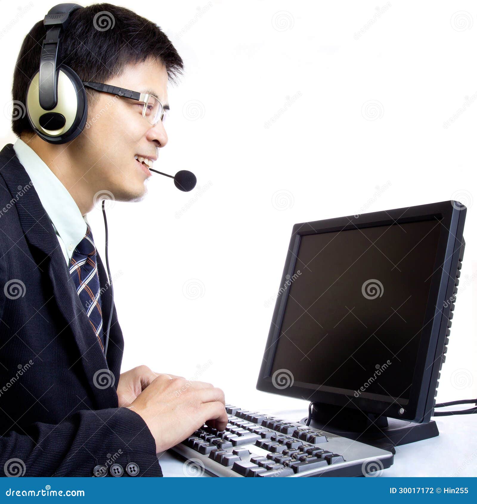 Asian Man Call Center with Phone Headset Stock Photo - Image of ...