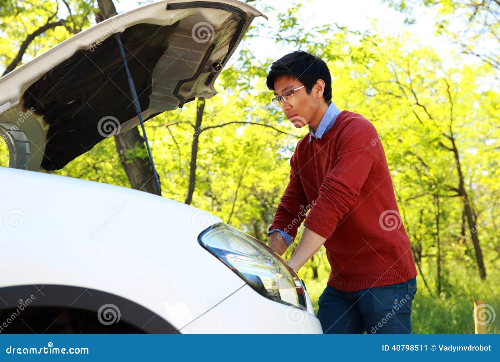 Asian Man Checking His Car Engine Stock Image - Image of breakdown ...