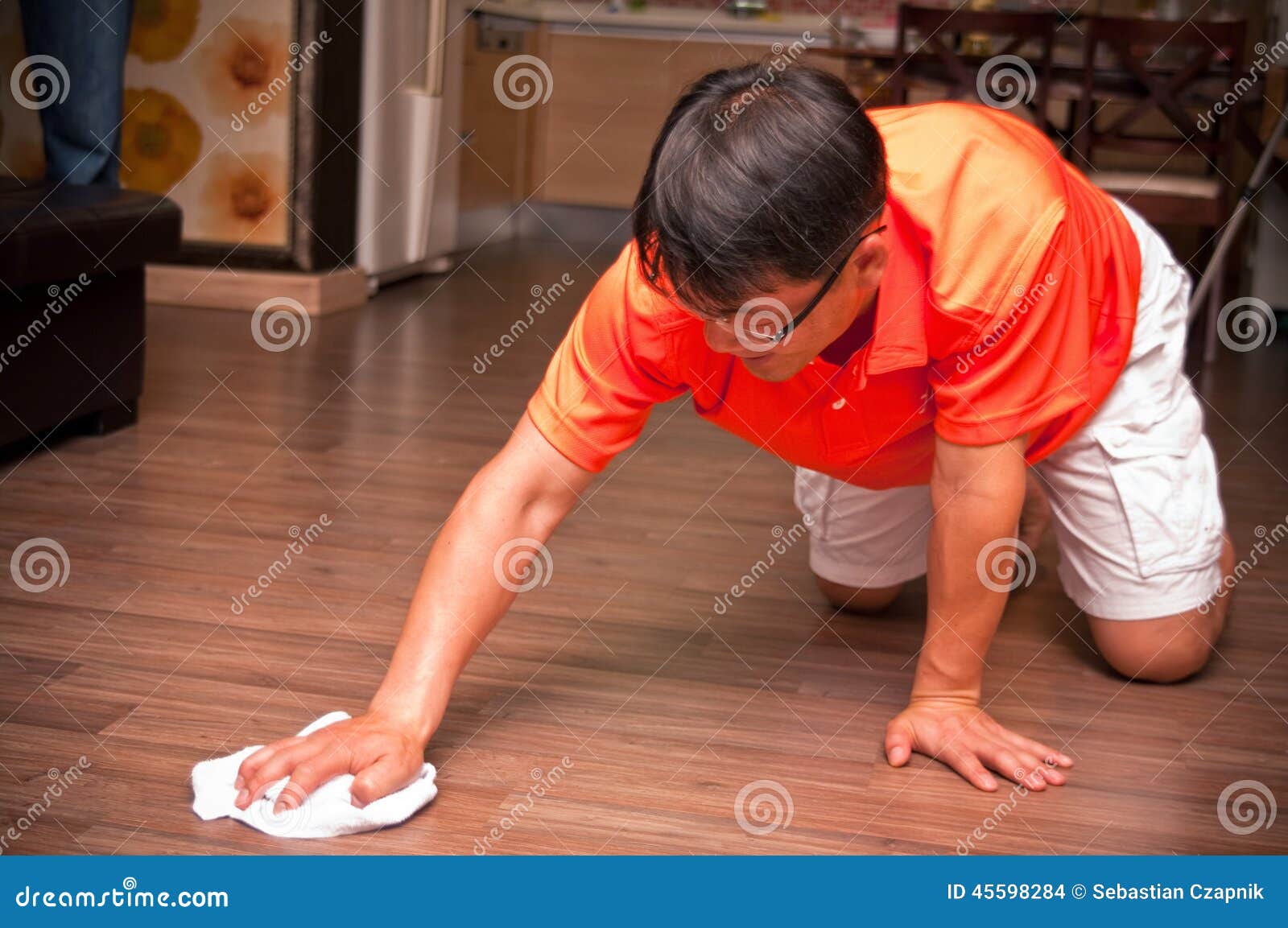 Asian man cleaning floor stock photo. Image of cleans - 45598284