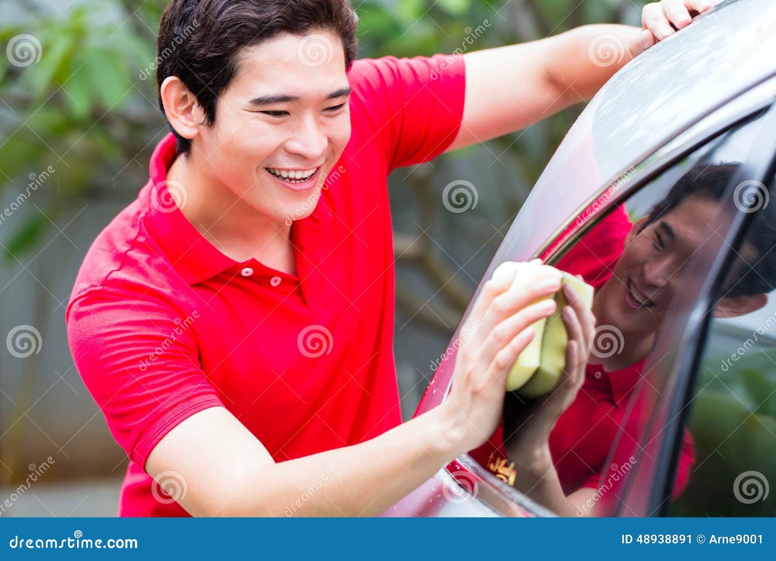 Asian Man Cleaning and Washing Car Stock Image - Image of asian ...