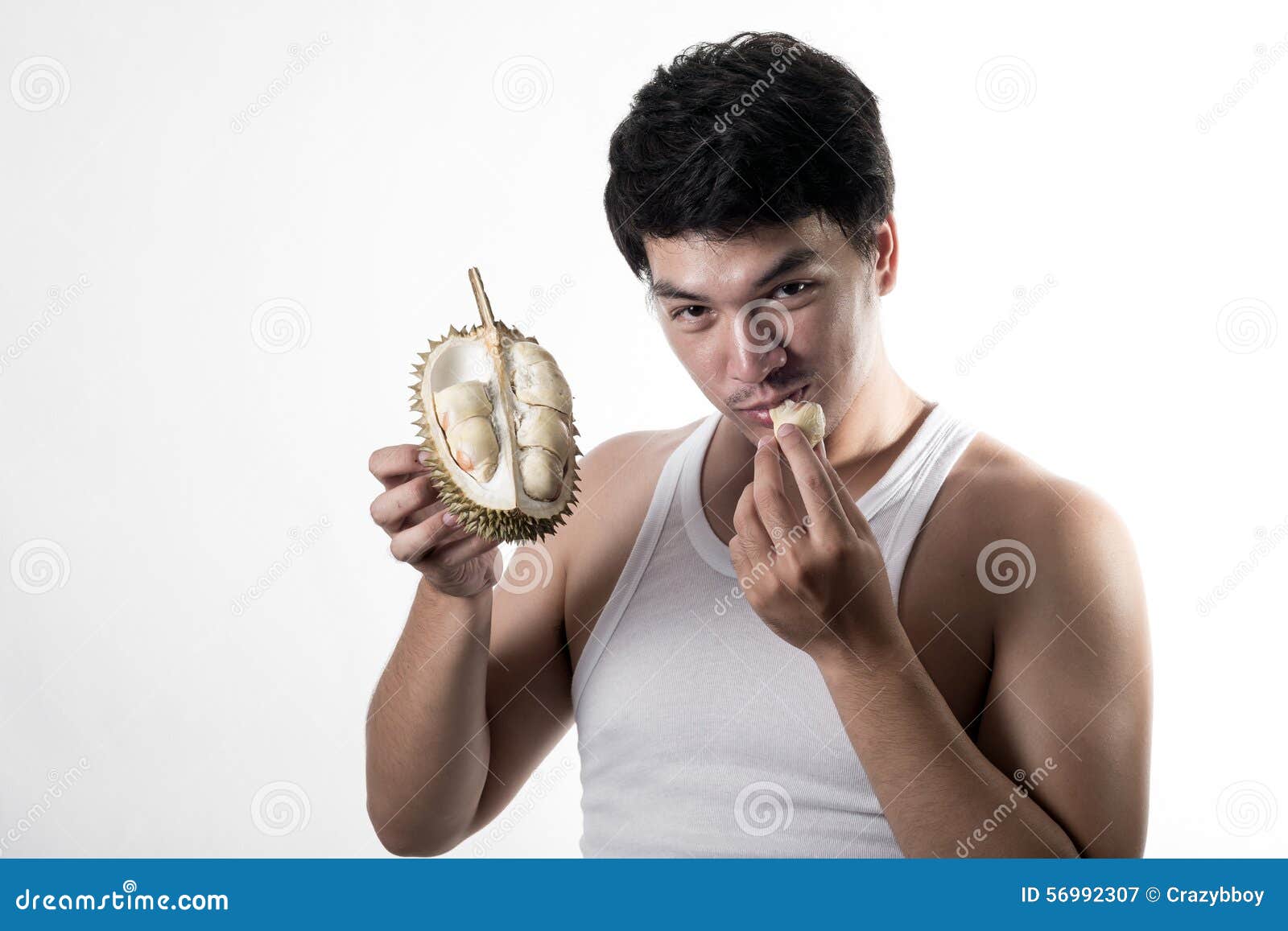 Asian man eating Durian stock image. Image of freshness - 56992307