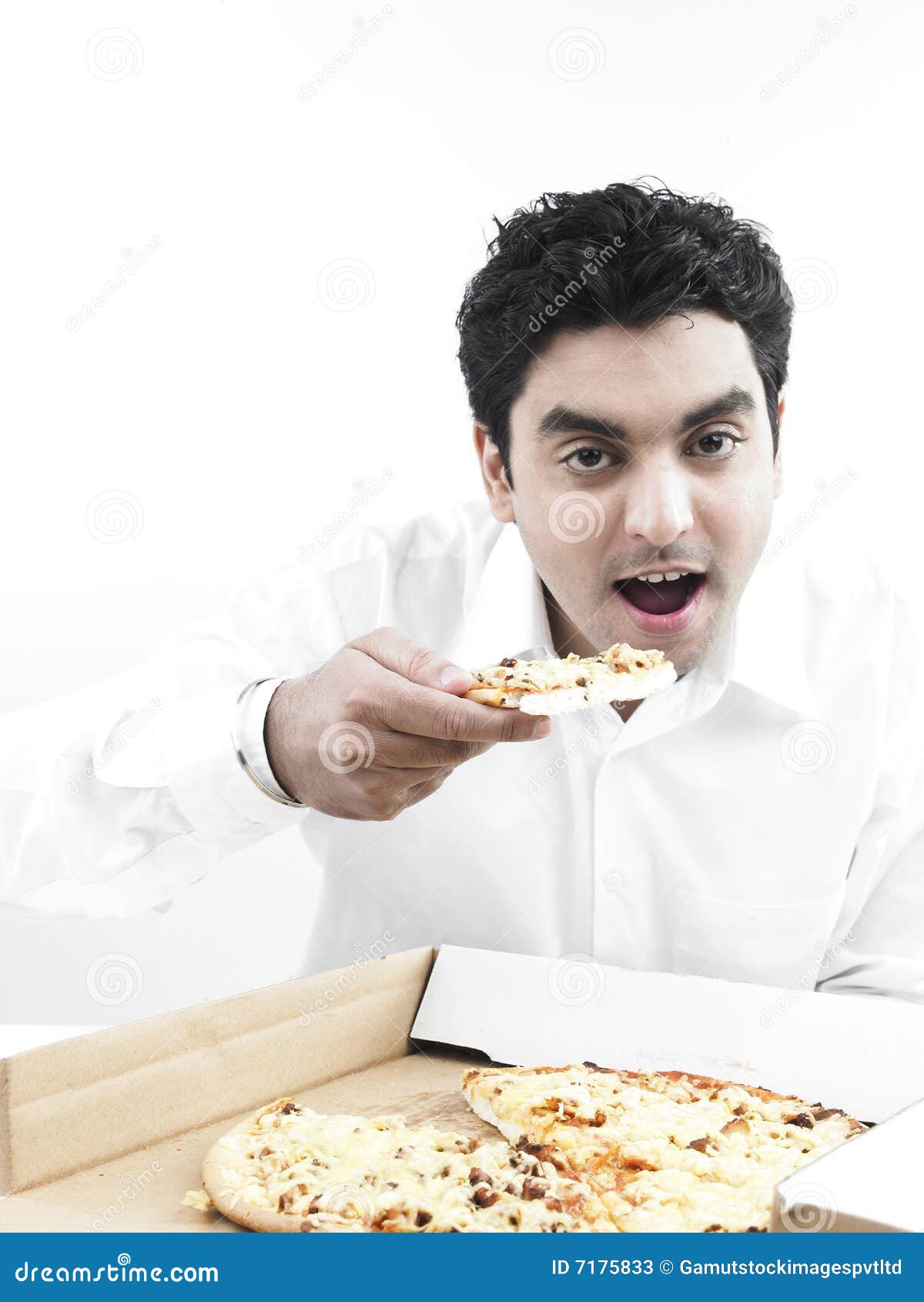Asian Man Eating Pizza Stock Photos - Image: 7175833