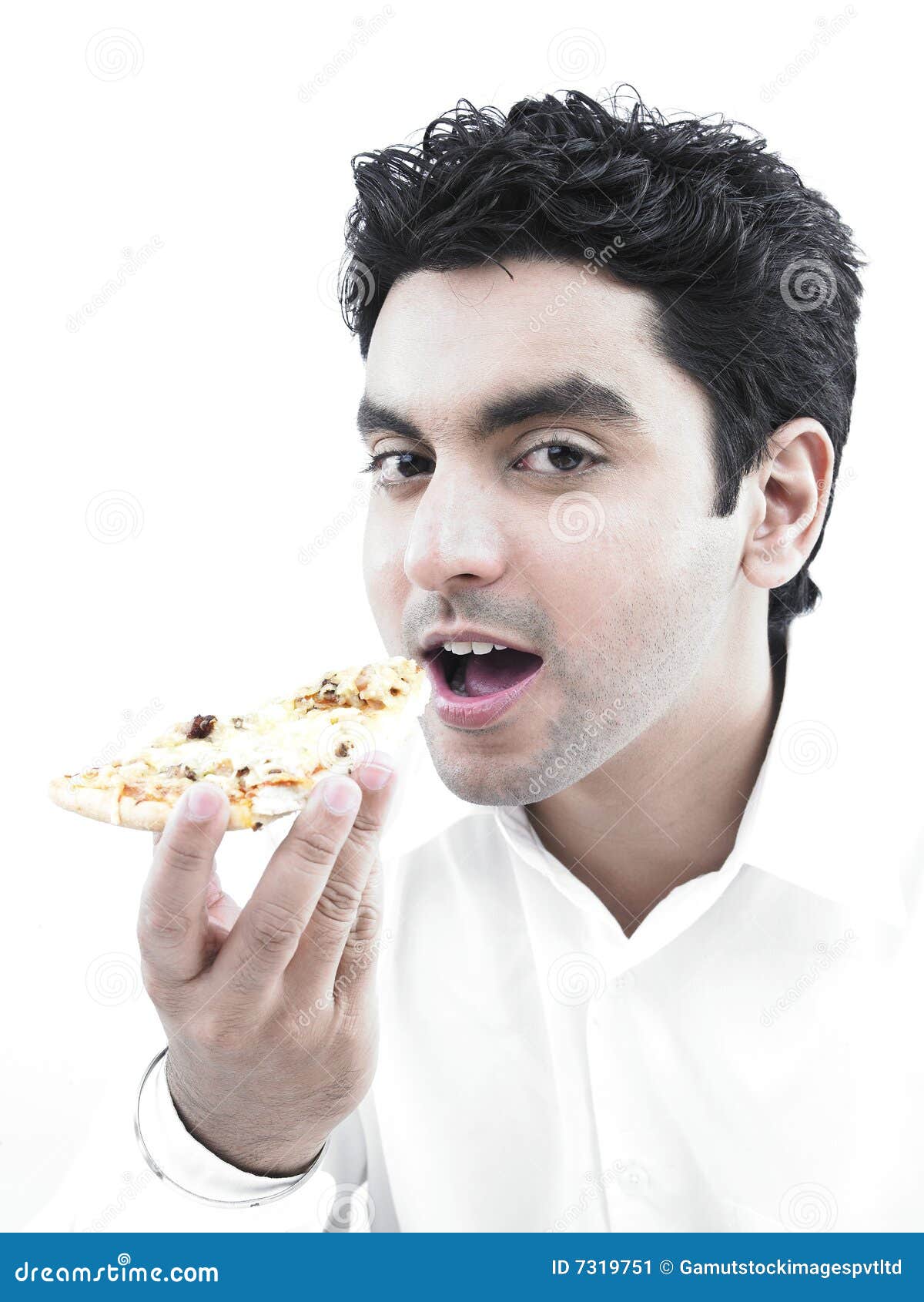 Asian man eating pizza stock image. Image of face, ethnicity - 7319751