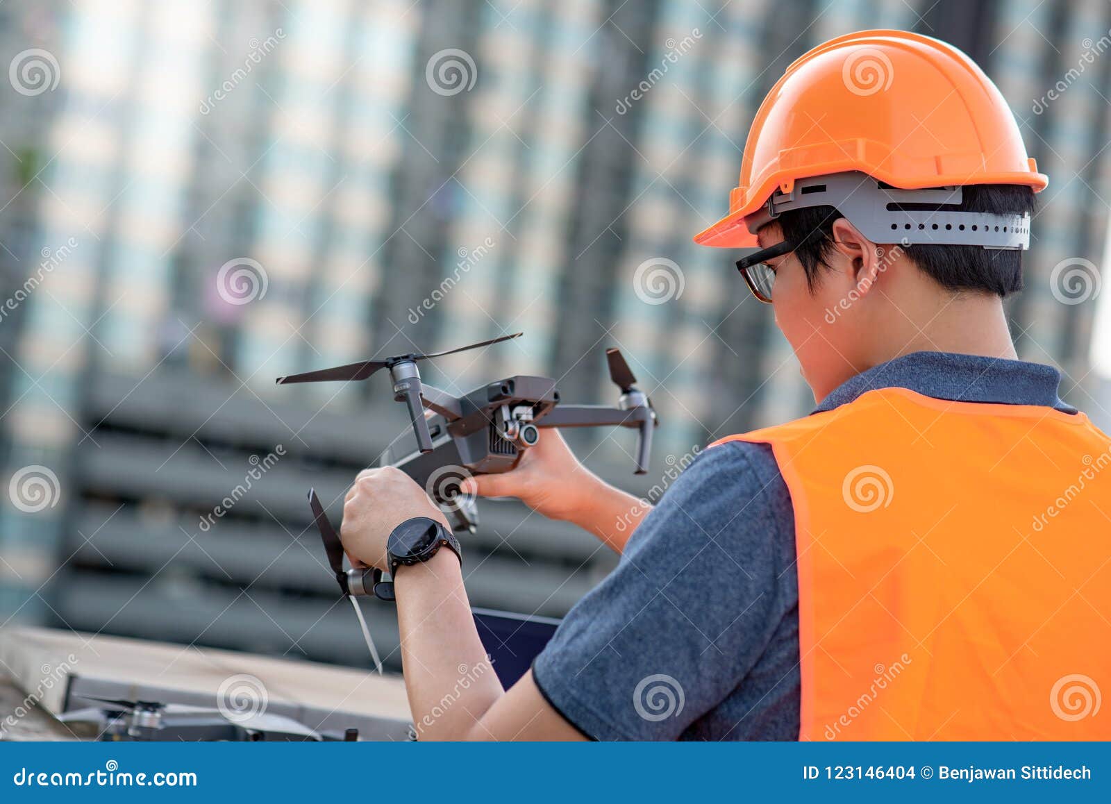 Asian Man Engineer Adjusting Drone for Construction Site Survey Stock ...