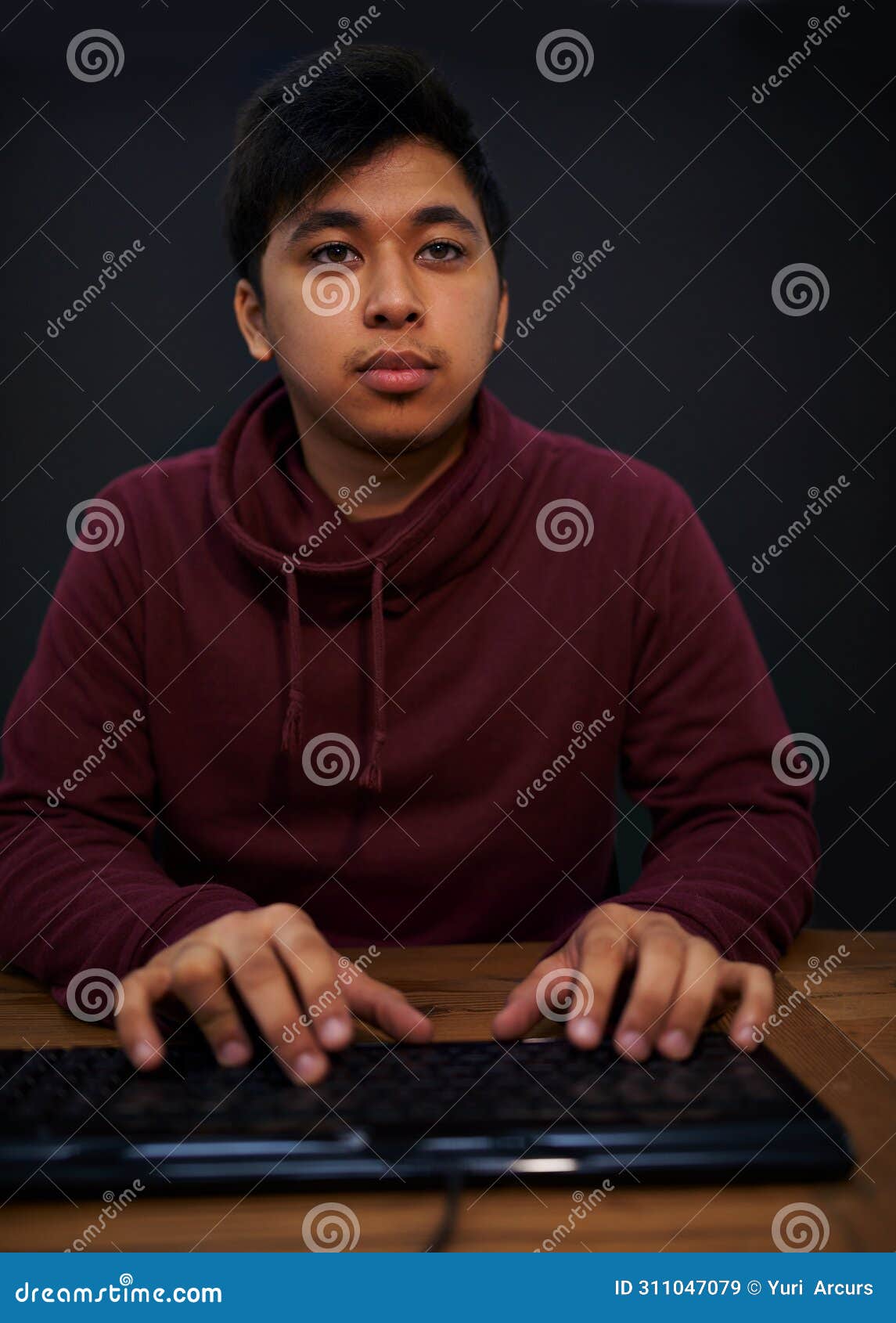 Asian Man, Face and Keyboard for Coding, Programmer and Information Technology with Video Game ...