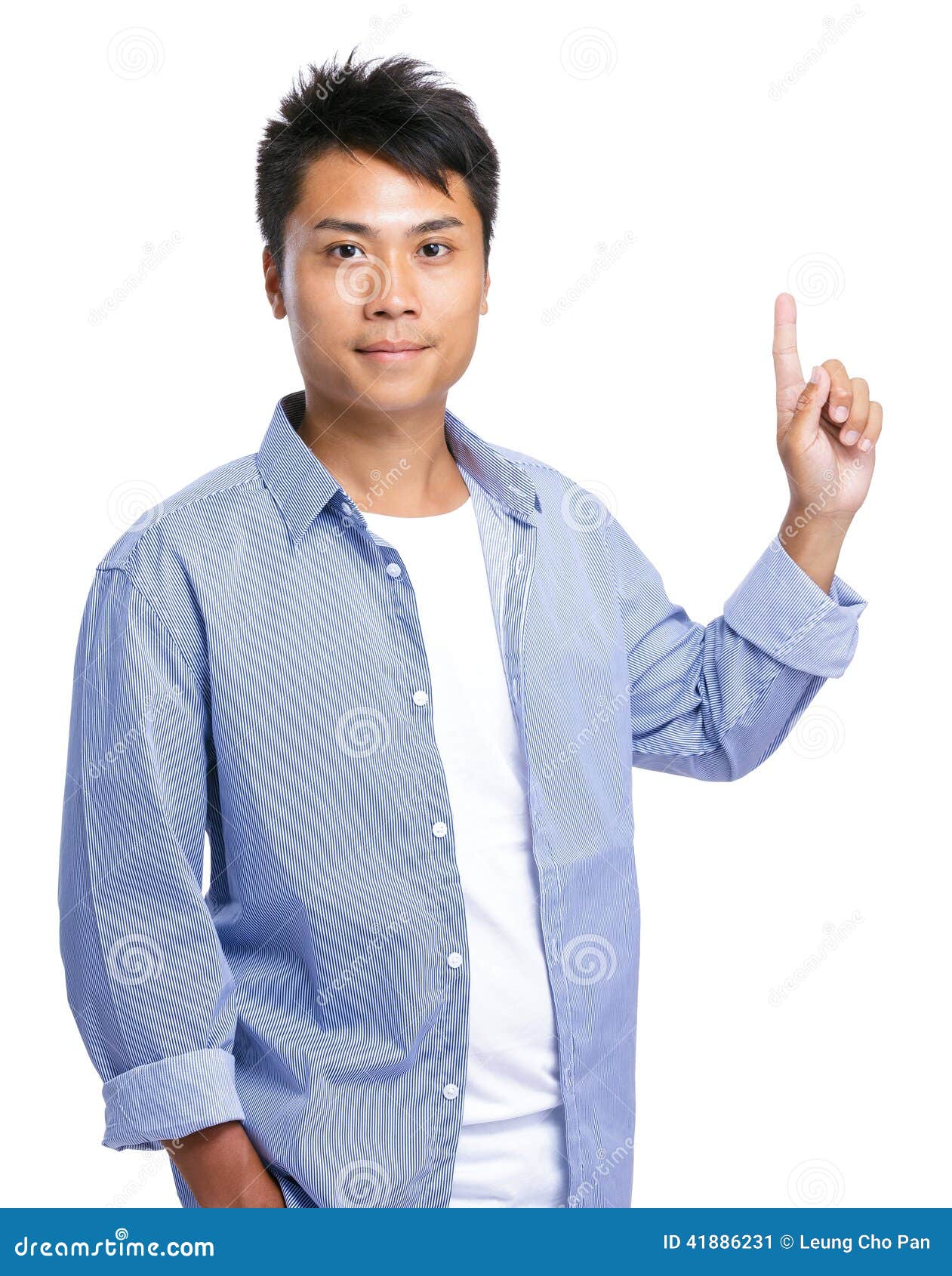 Asian man finger point up stock image. Image of hand - 41886231