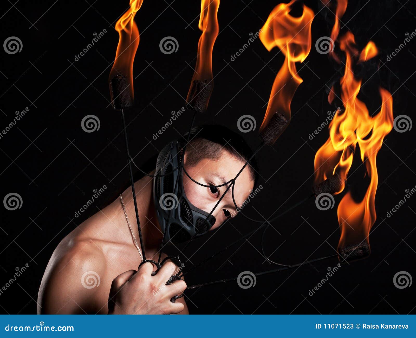 Asian man with fire show stock image. Image of backdrop - 11071523