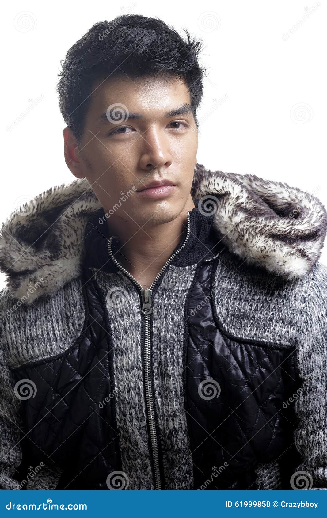 Asian Man in Fur and Yarn Texture Jacket Stock Photo - Image of chinese ...