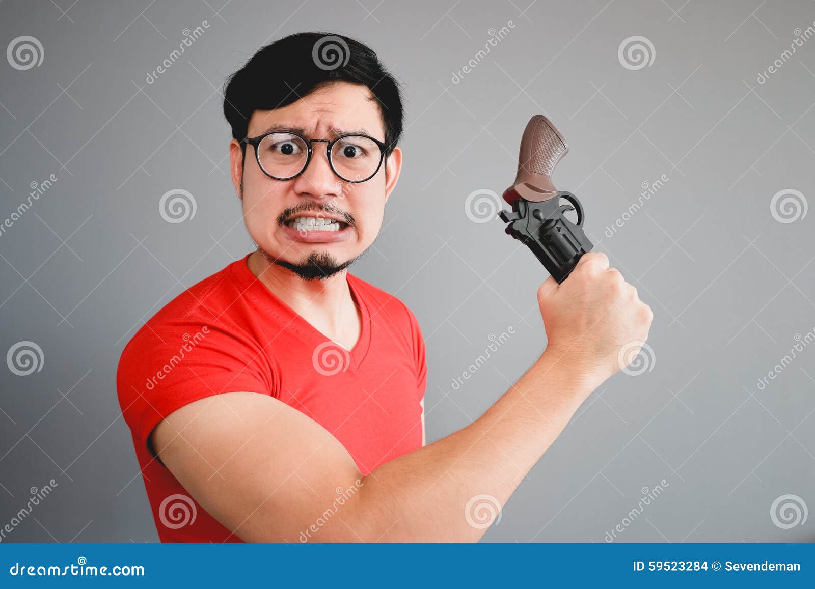 Asian man with a gun. stock photo. Image of kill, killer - 59523284