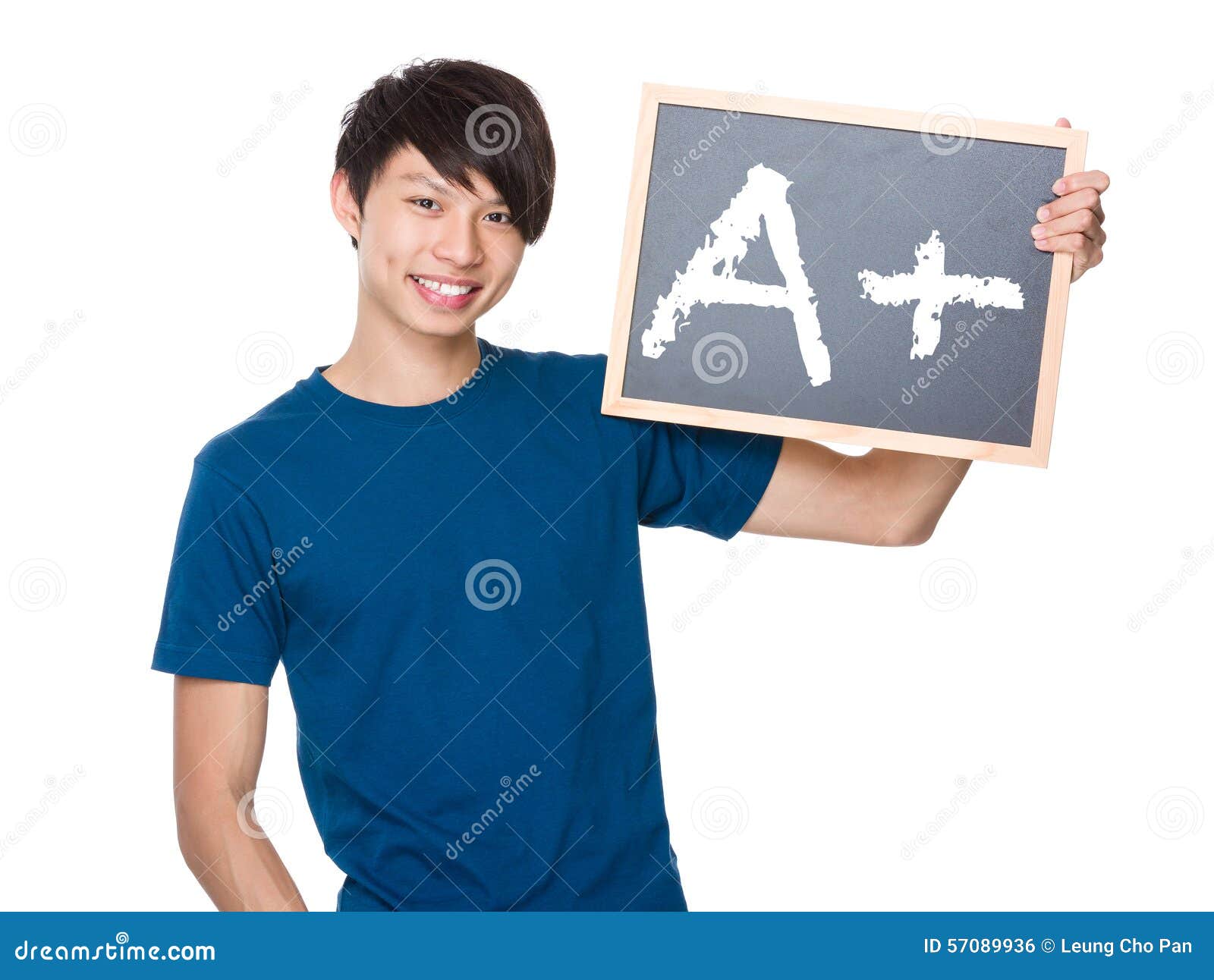 Asian Man Hold with Blackboard and Showing a Plus Mark Stock Photo ...