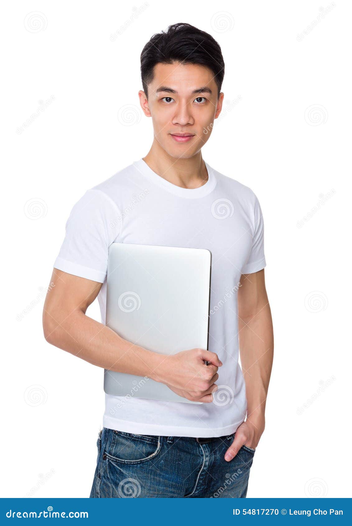 Asian Man Hold with Laptop Computer Stock Photo - Image of school ...