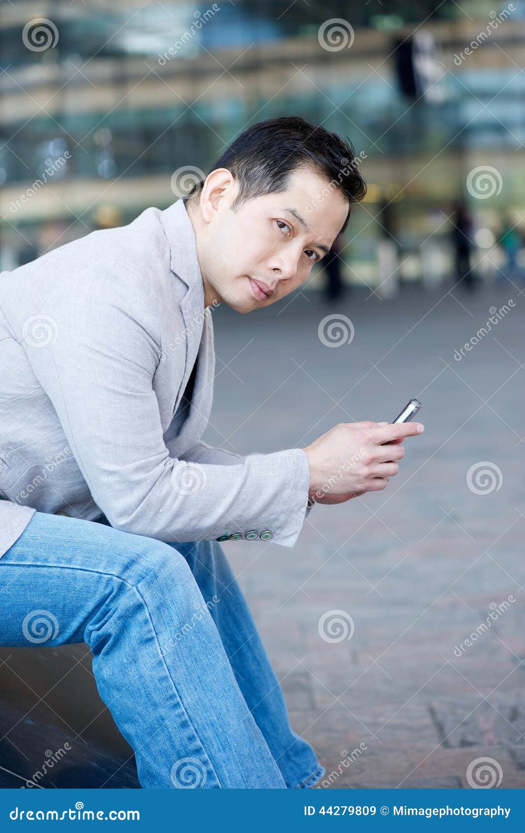 Asian Man Holding Mobile Phone Stock Image Image Of Message
