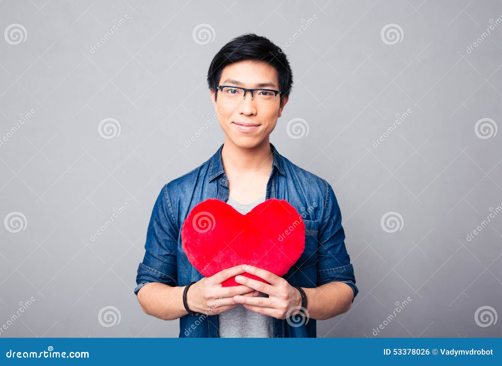 Asian Man Holding Red Heart Stock Photo - Image of male, decorative ...