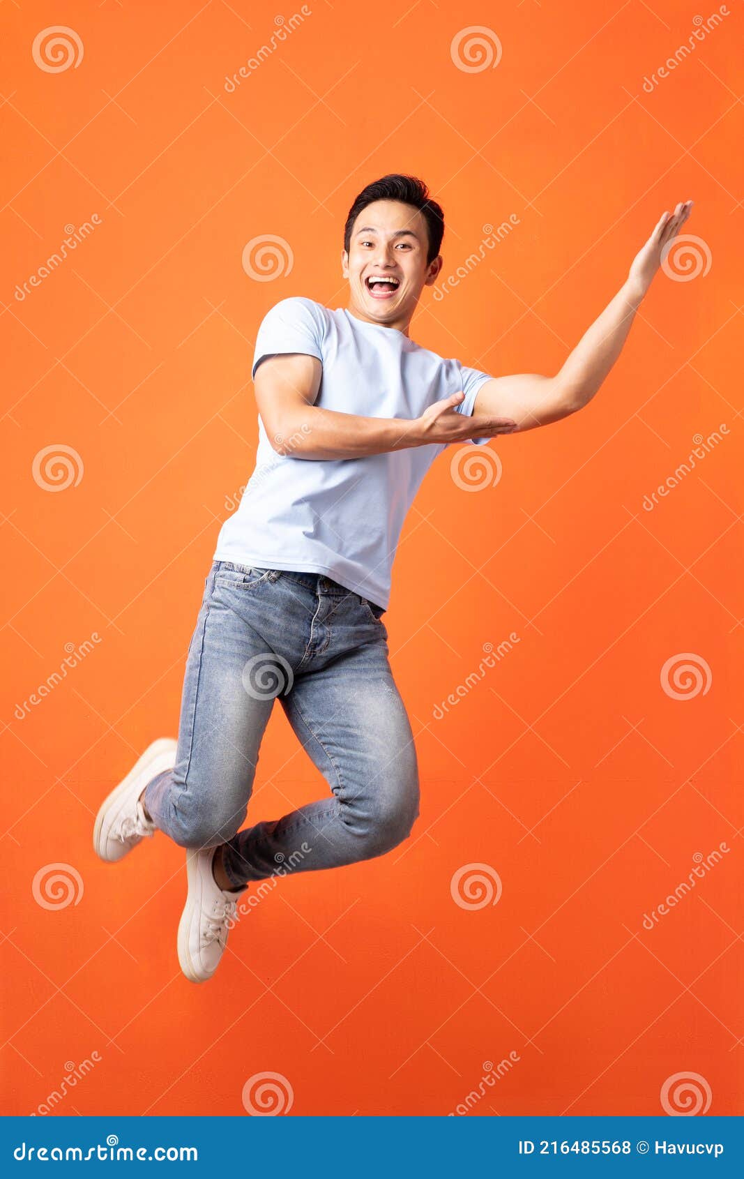 Asian Man Jumping and Showing Stock Photo - Image of indonesian, korean ...