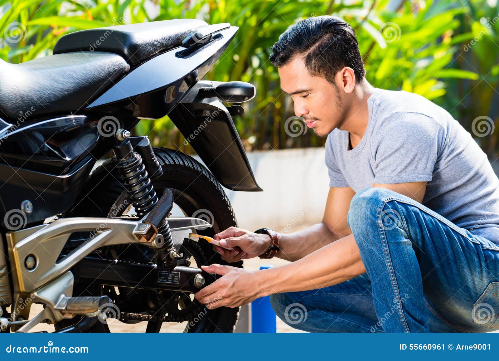 Asian Man at Motorcycle Maintenance Stock Image - Image of tropics ...