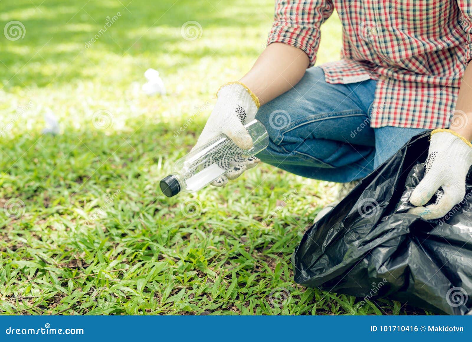 Asian Man Picking Up Plastic Household Waste in Park Stock Photo ...