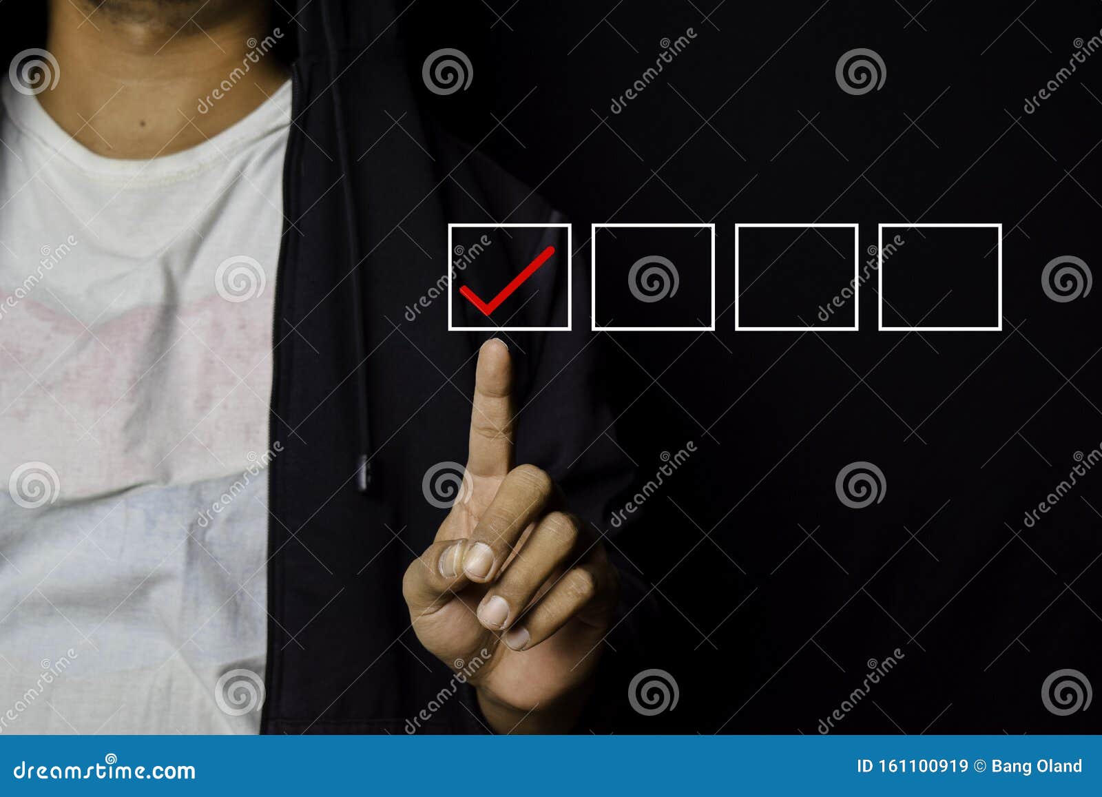 Asian Man Pointed Check List Icon for Customer Isolated on Black ...