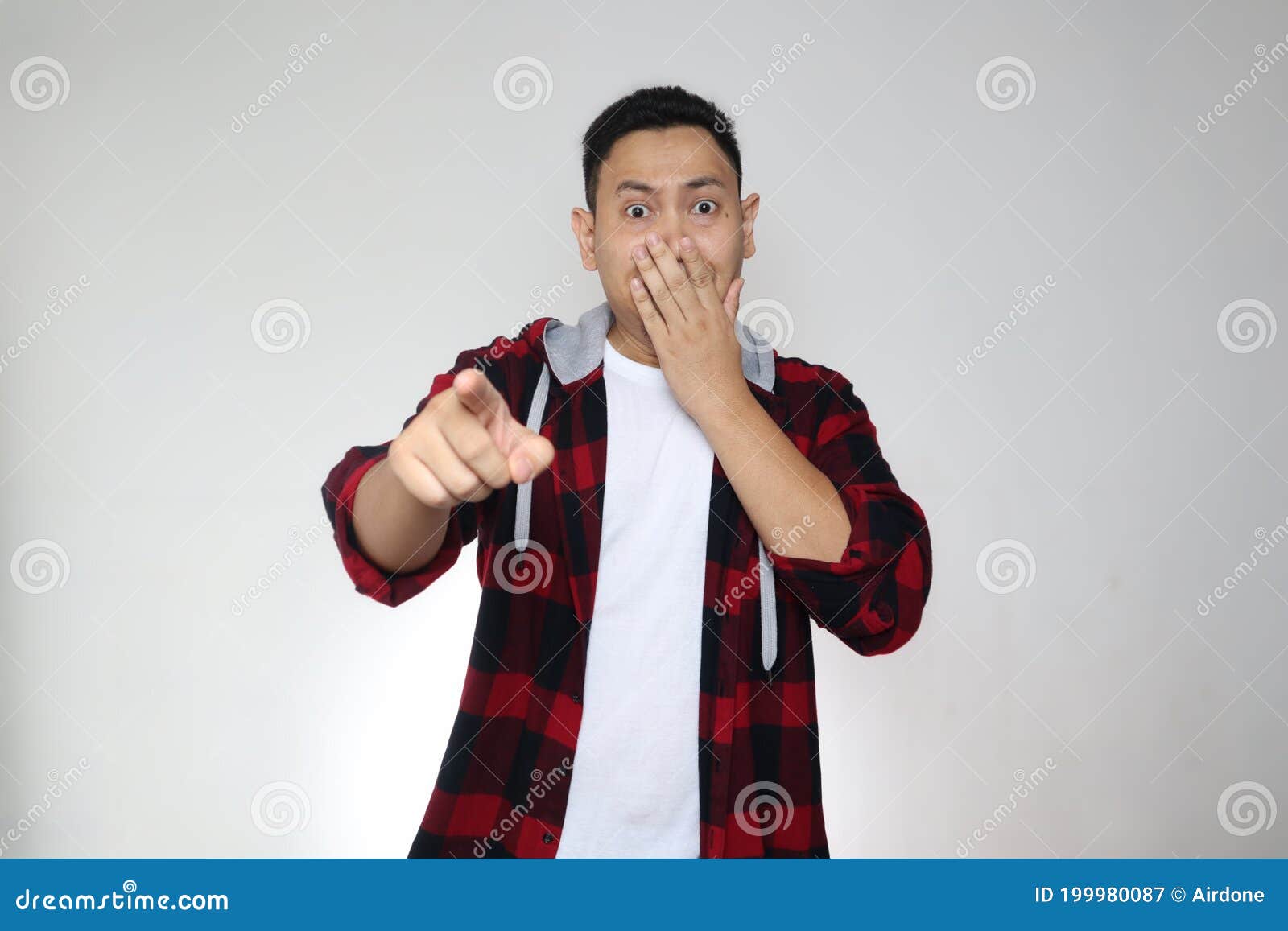 Asian Man Pointing Forward To See Something Bad Gasp Stunned Shocked