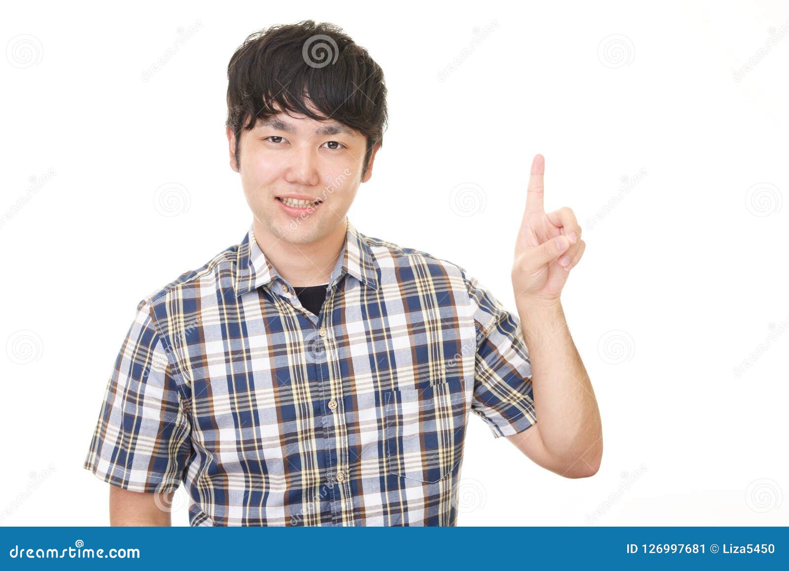 Asian man pointing stock image. Image of happy, face - 126997681