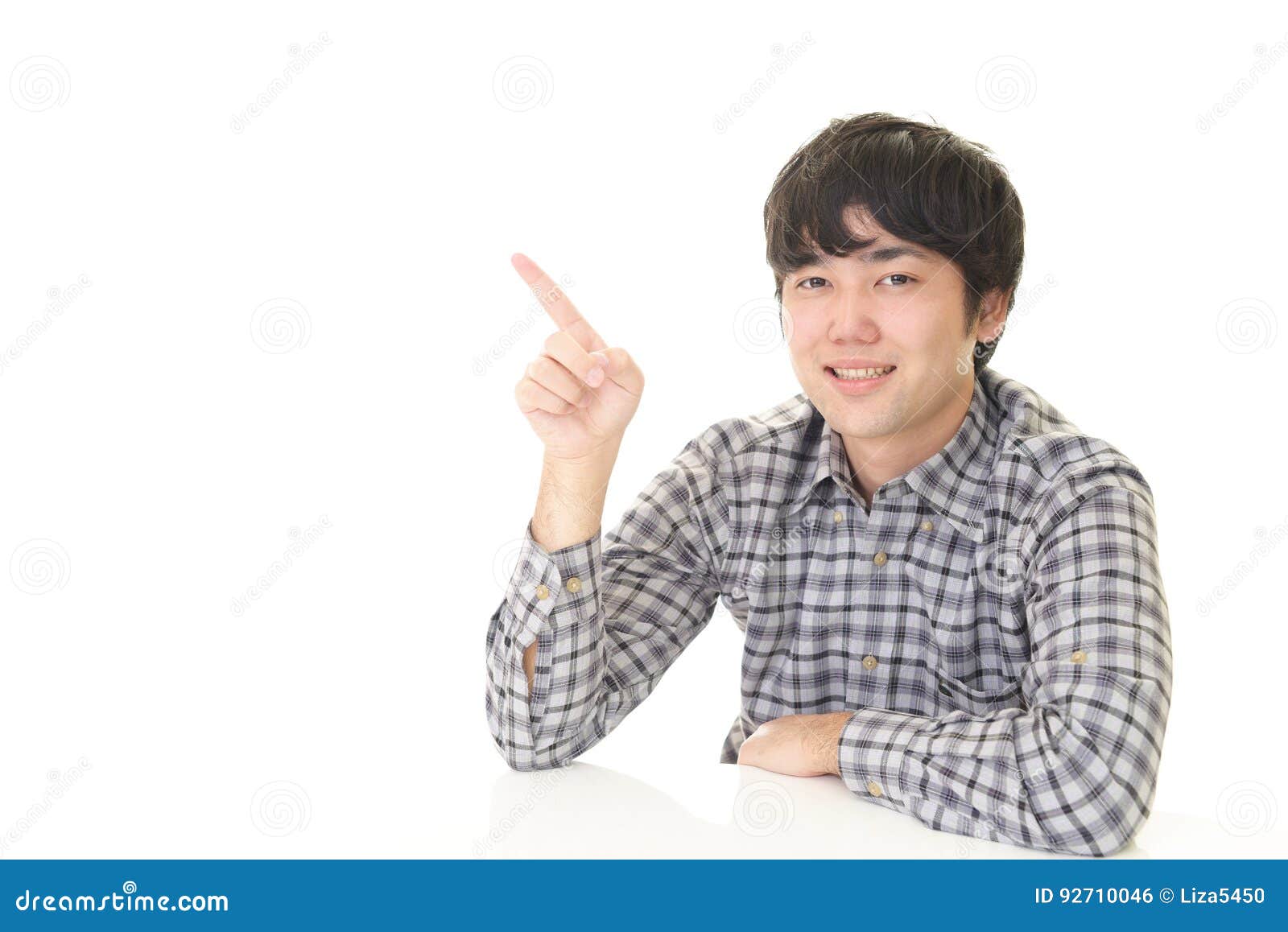 Asian man pointing stock photo. Image of husband, happy - 92710046
