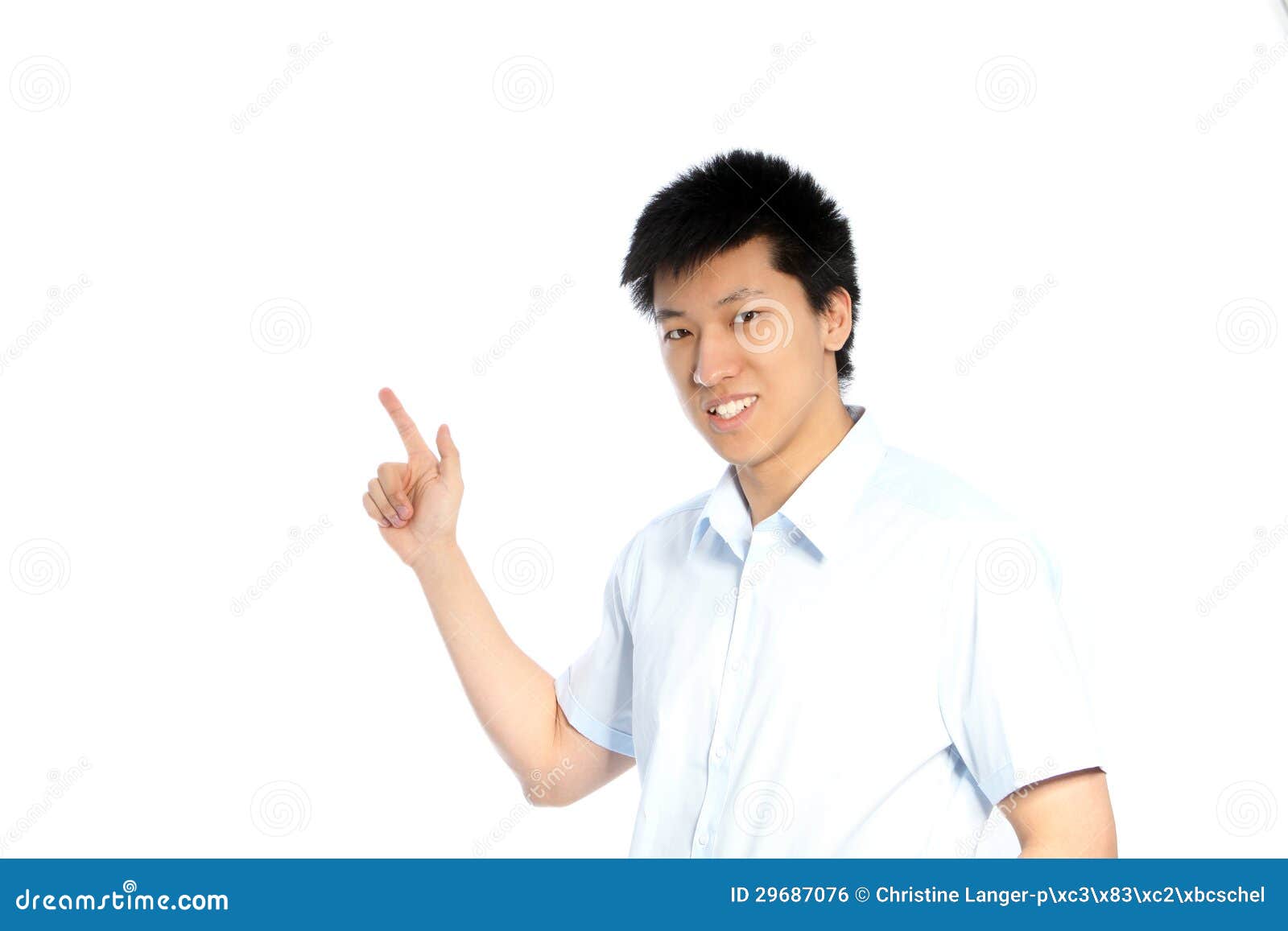 Asian Man Pointing To Blank Copyspace Stock Photo - Image of handsome ...