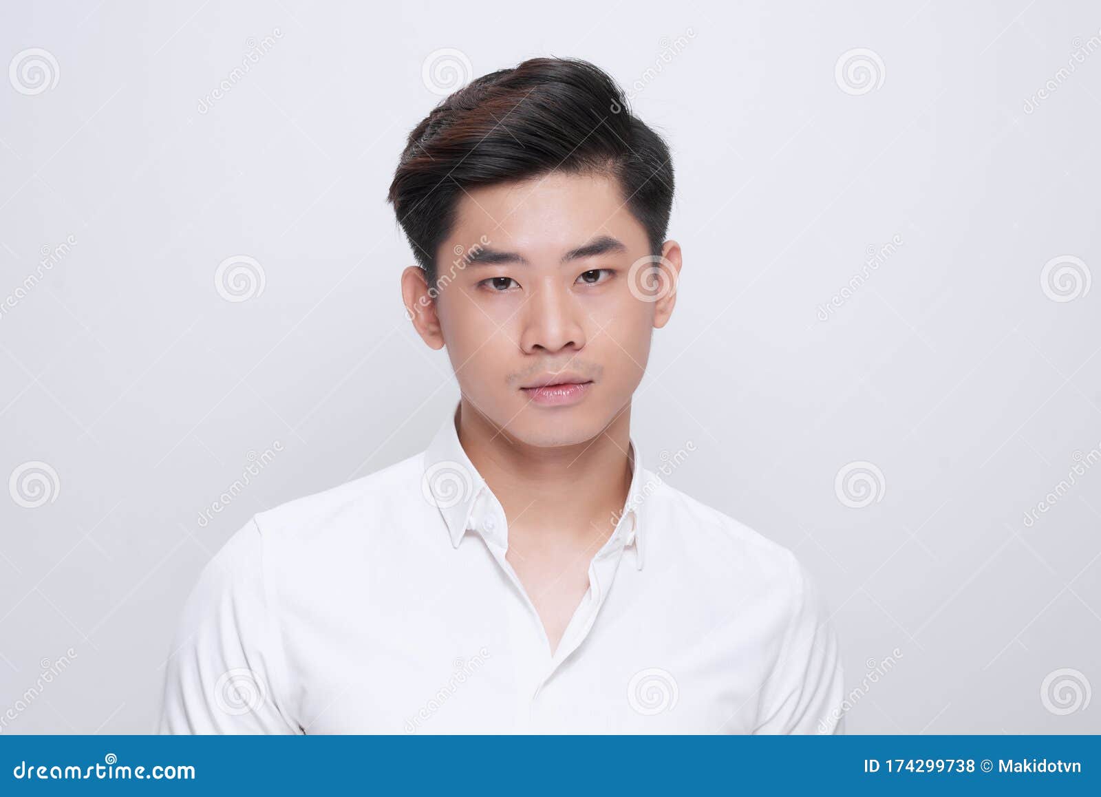 Asian Man Portrait Concept Isolated Front View on White Background ...