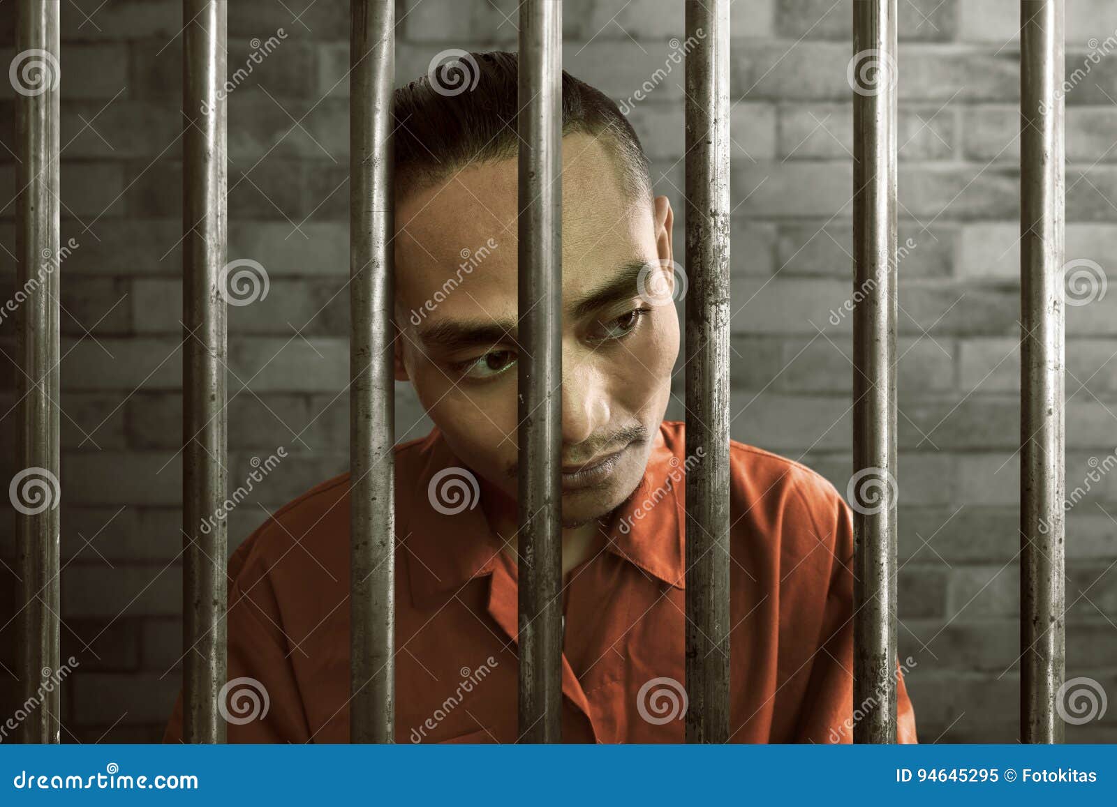 Asian man in prison stock image. Image of caught, closed - 94645295