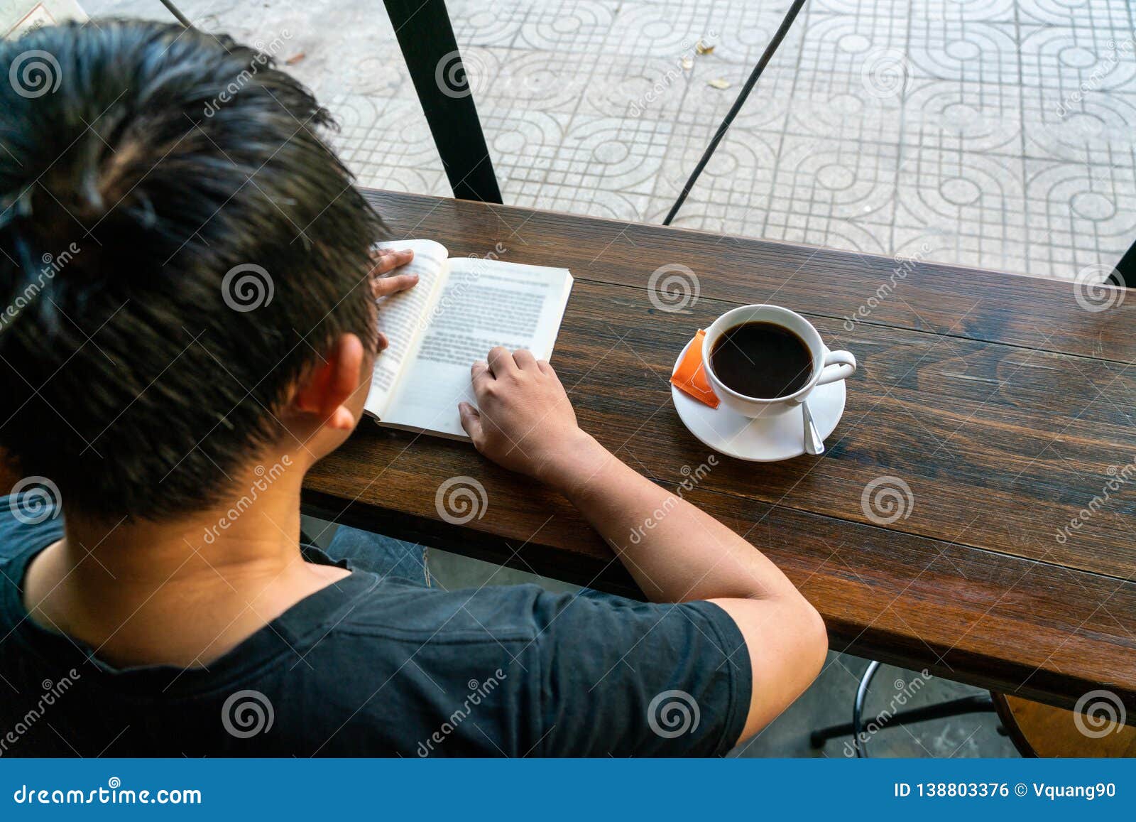 Asian Man Read Book in the Nice Morning Stock Photo - Image of paper ...