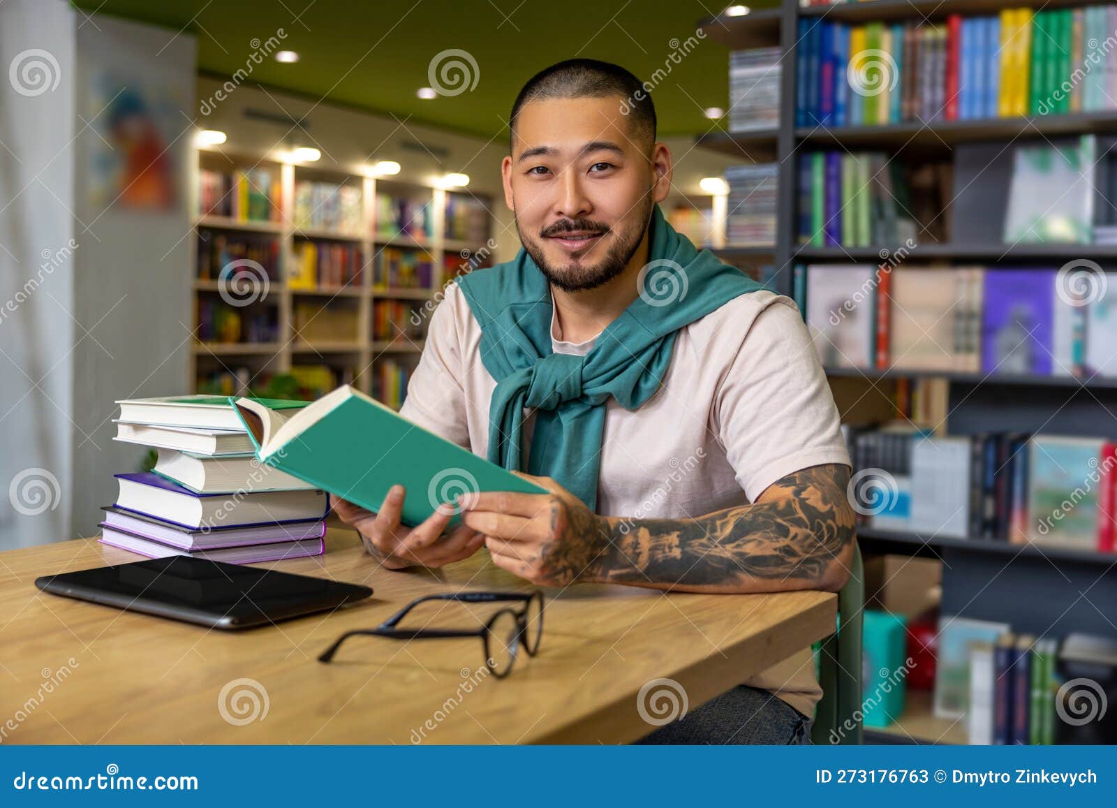 Asian Man Reading Book in the Library Stock Image - Image of study ...