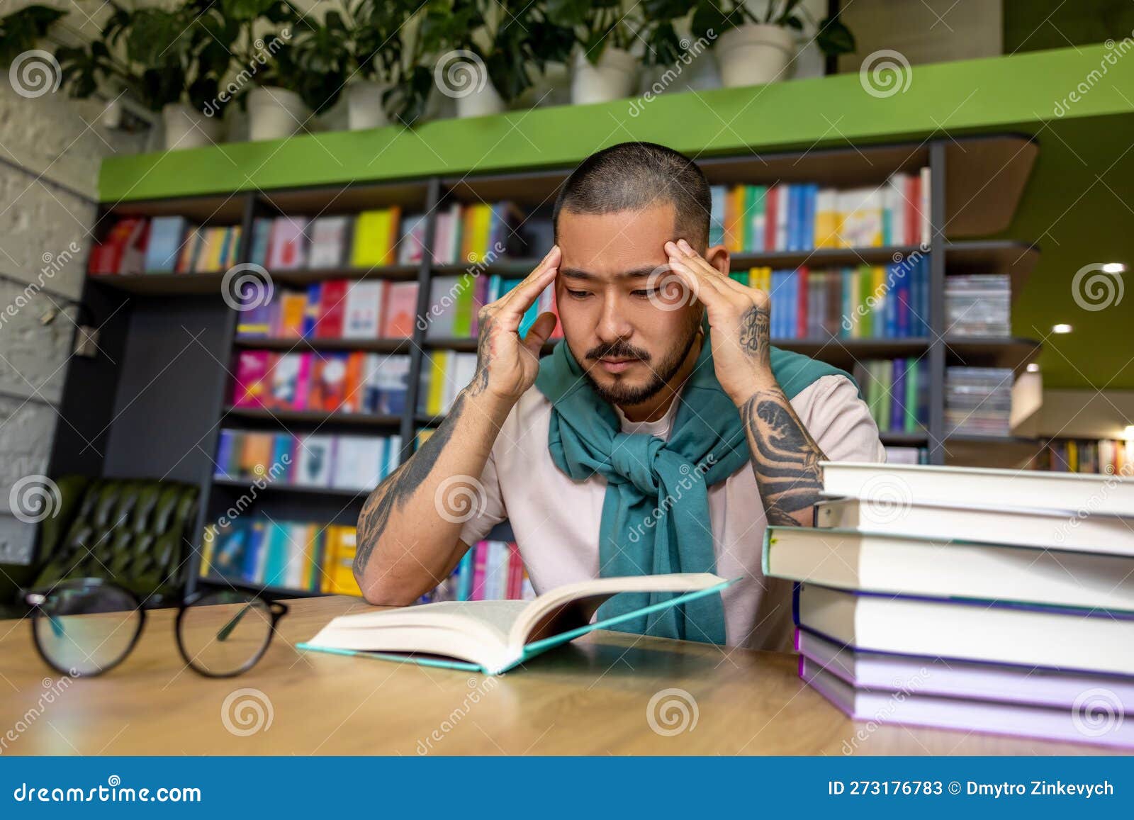 Asian Man Reading Book in the Library Stock Image - Image of asian ...