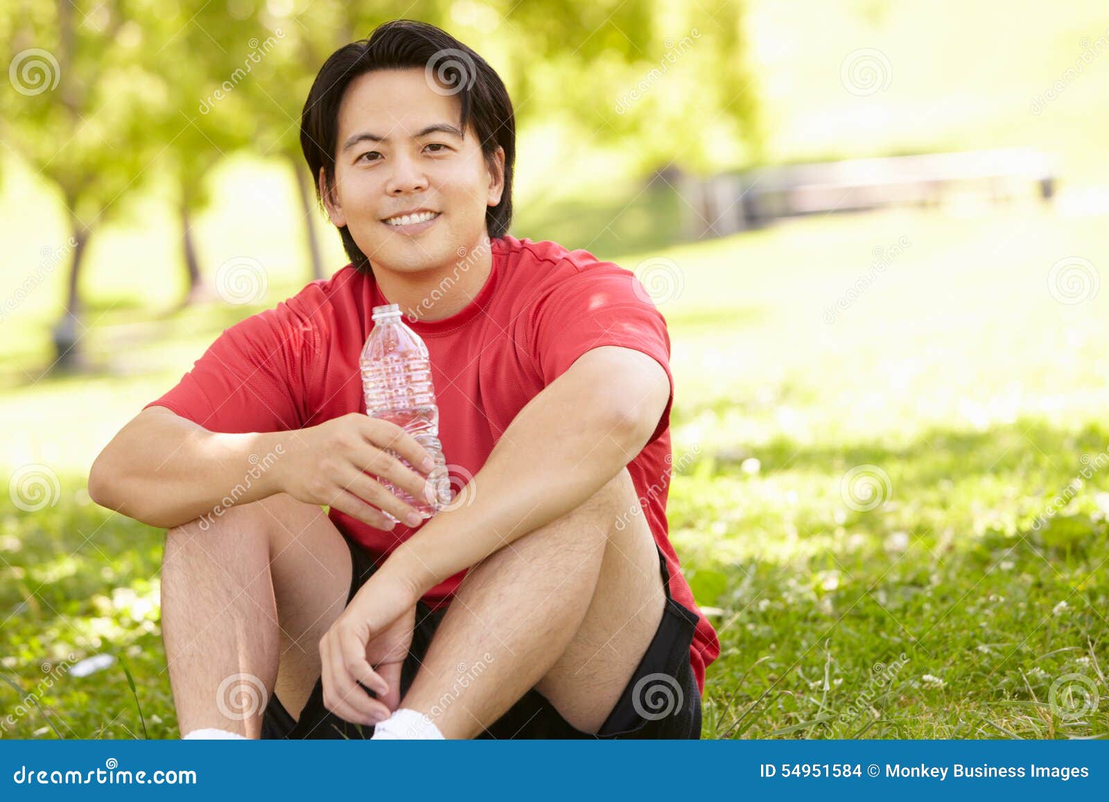 Asian Man Resting after Exercise Stock Photo - Image of drinking ...
