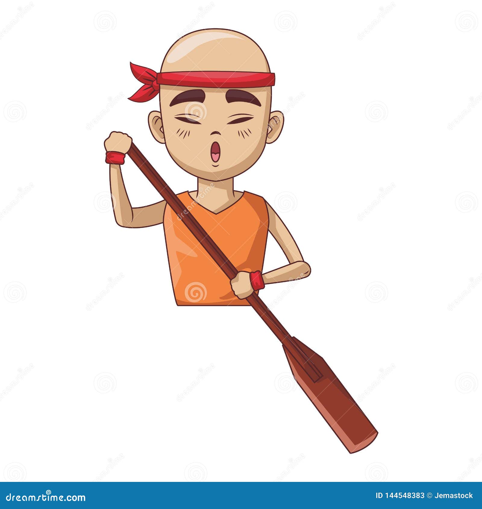 Asian man with rowing stock vector. Illustration of isolated - 144548383