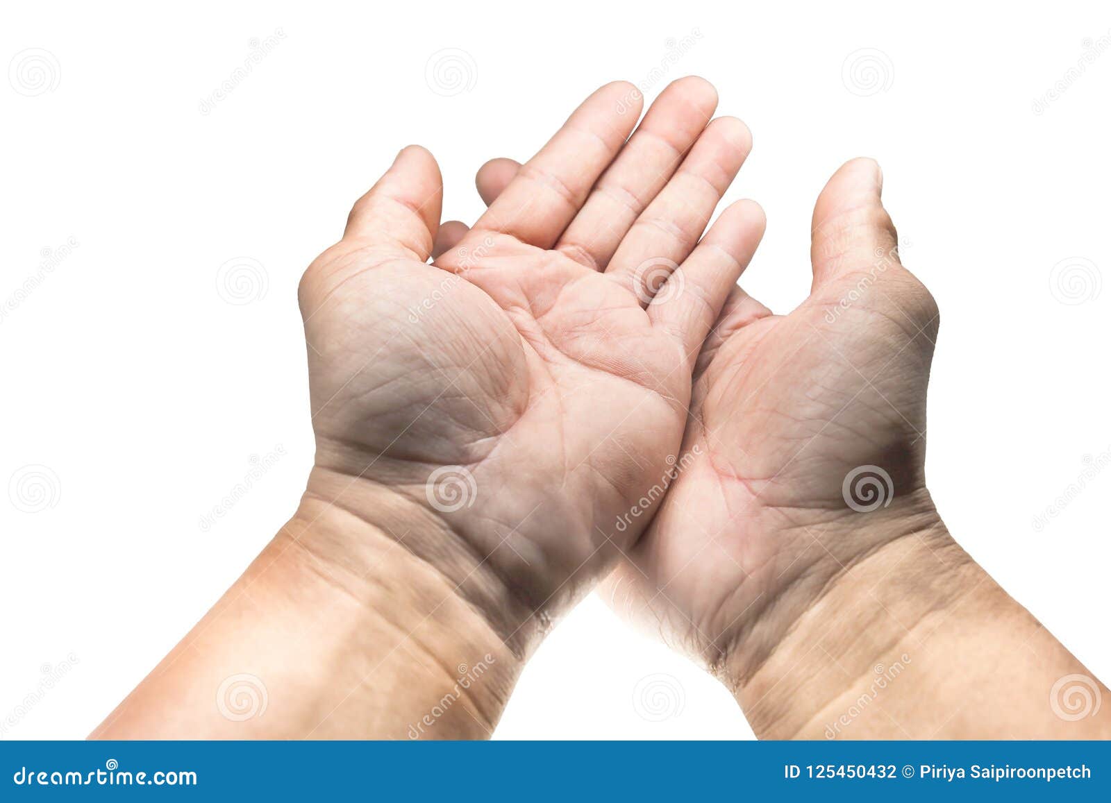 Asian Man `s Two Hands Isolated on White Background. Stock Photo ...