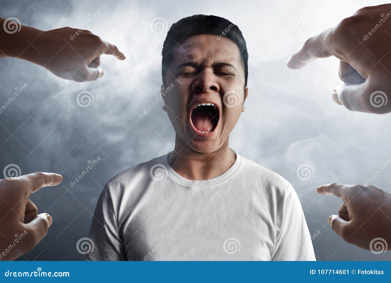 Asian Man Scream on Smoke Background Stock Image - Image of finger ...