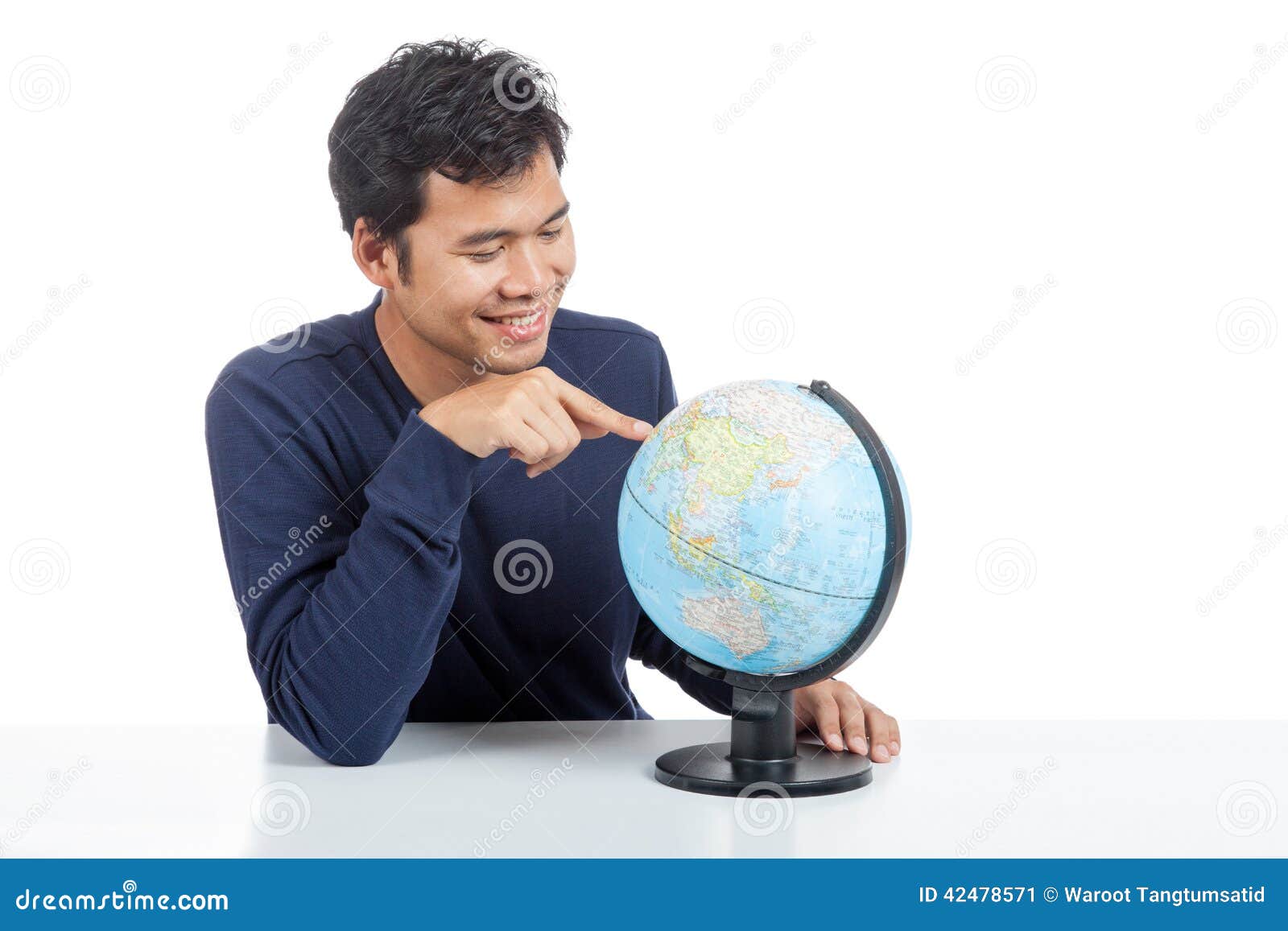Asian Man Searching on a World Globe Stock Image - Image of smile ...