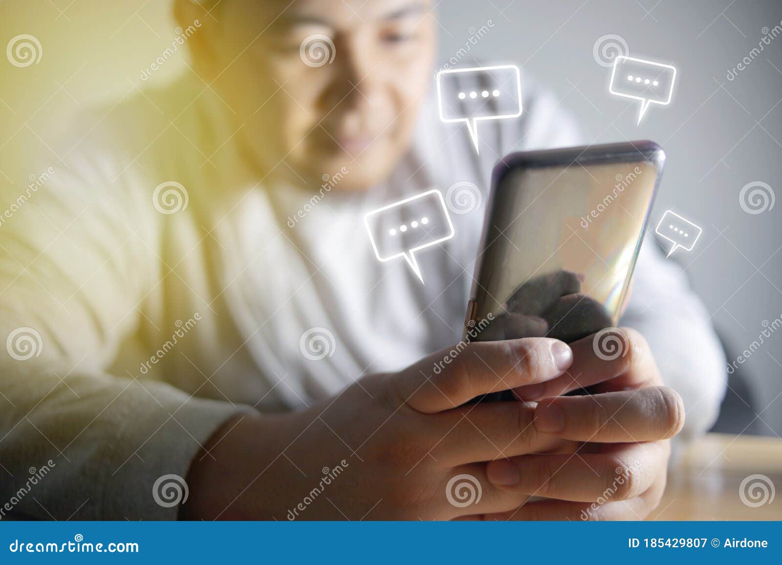 Asian Man Sending Text Message and Sms with Smartphone. Guy Texting and ...