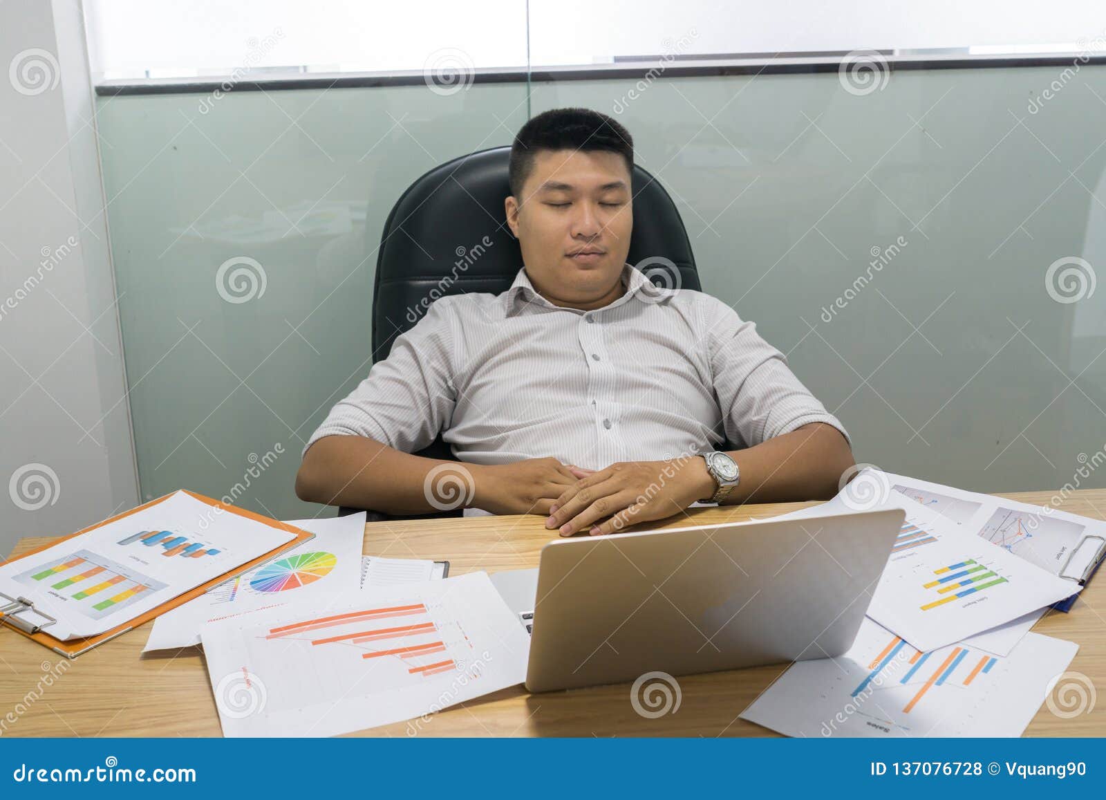 Asian Man Sleeping in the Business Office Stock Photo - Image of ...
